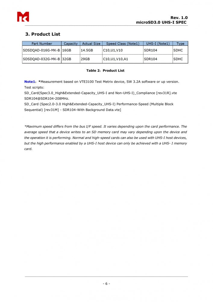 MK microSD UHS-I specification page 5