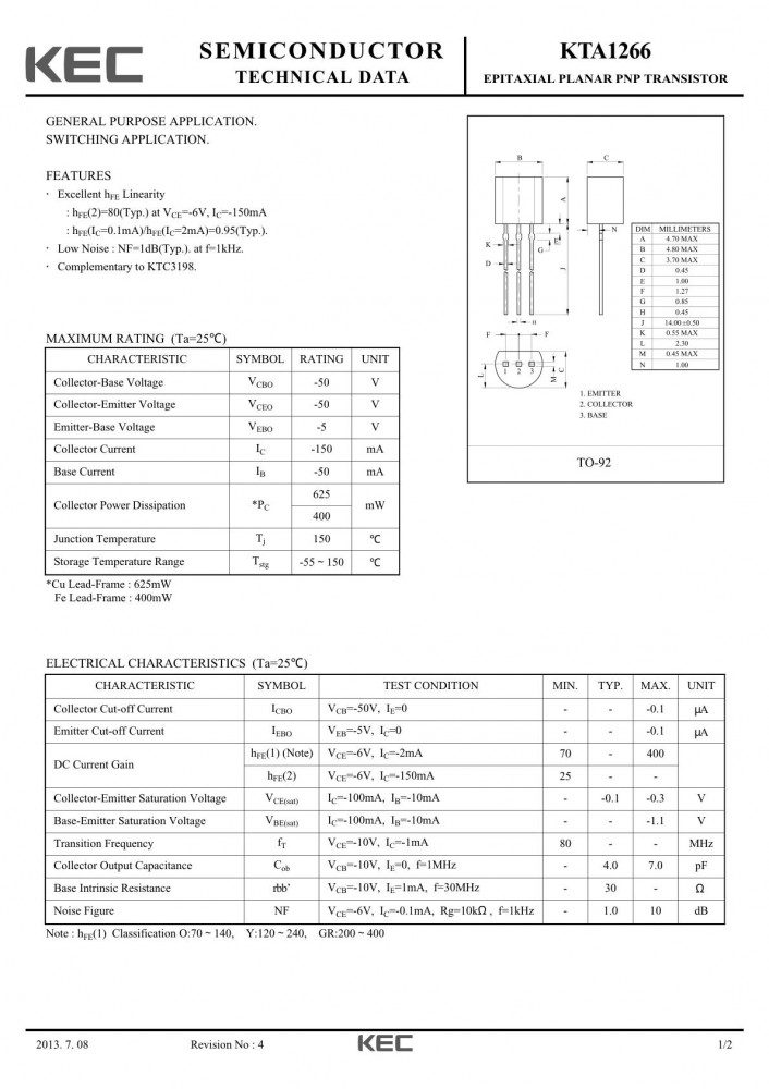 KTA1266-GR-AT/P datasheet page 1