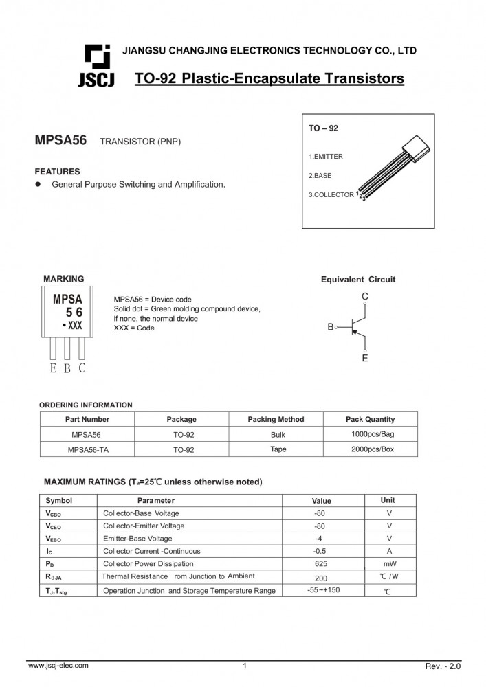 MPSA56-TA datasheet page 1