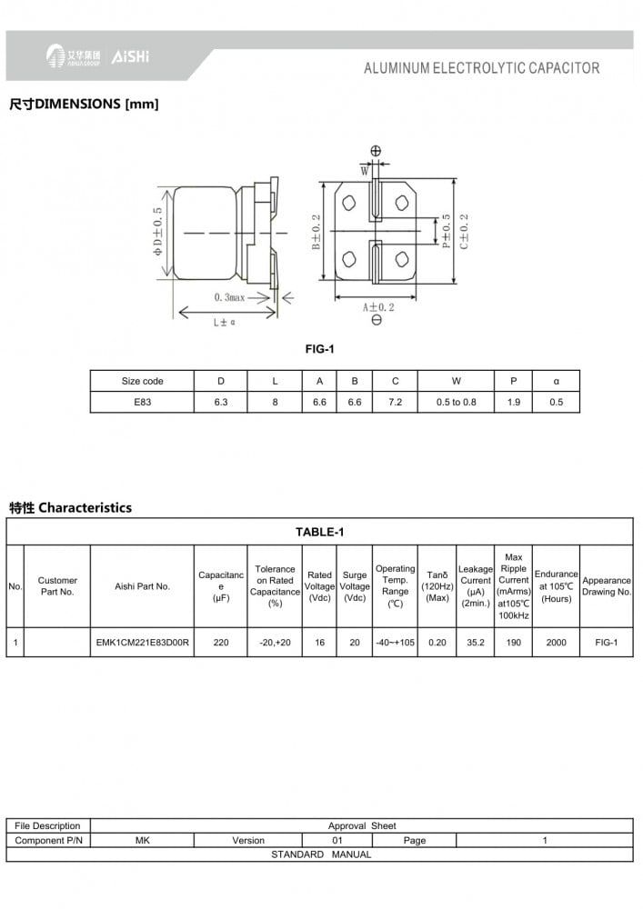 AISHI EMK1CM221E83D00R approval sheet page 3