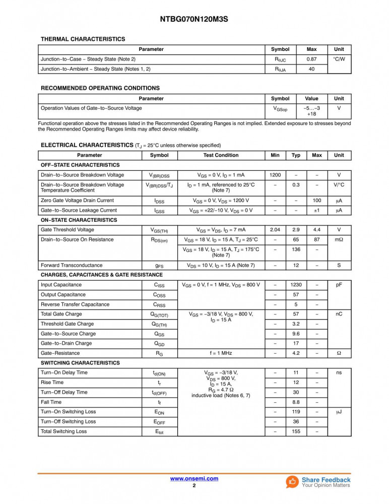 NTBG070N120M3S datasheet page 2