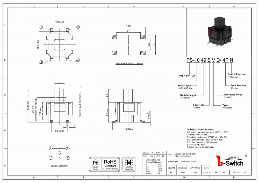 G-Switch PS-1049SVD-4PN specification document