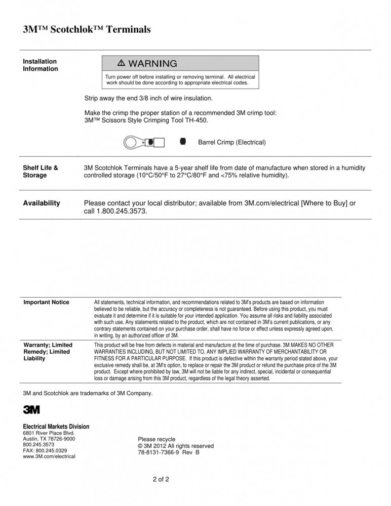 3M Scotchlok MN24 terminal data sheet page 2
