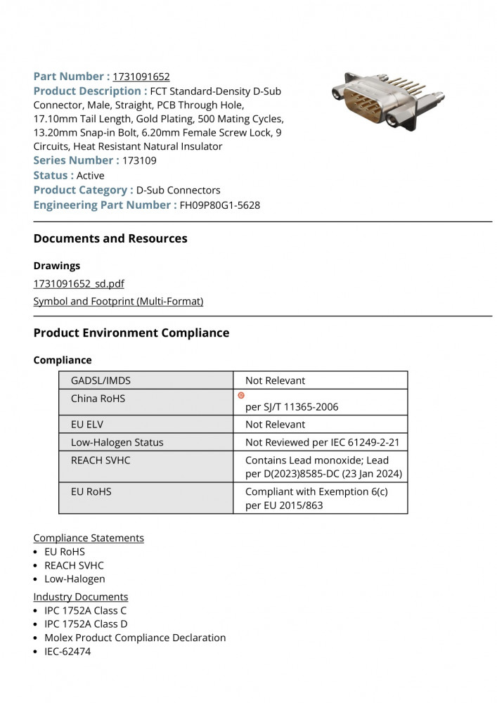 MOLEX 1731091652 technical drawing page 1