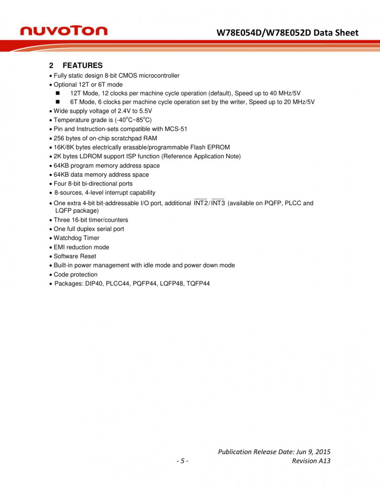 W78E054DFG datasheet page 5