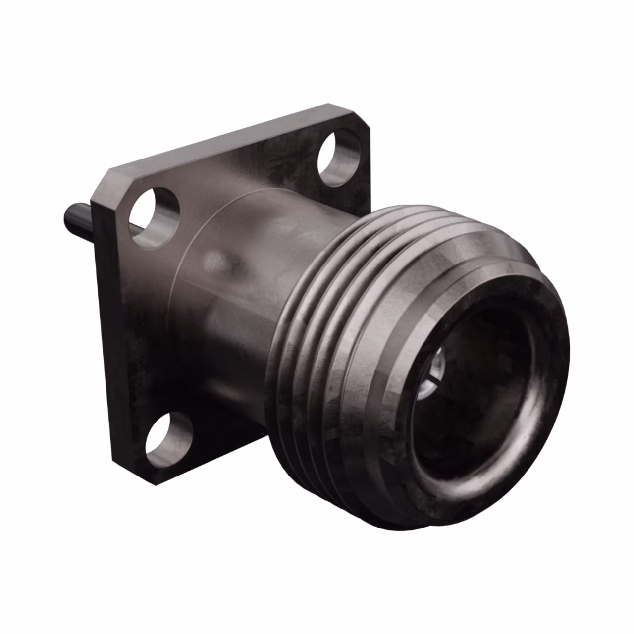 N Jack, Straight, 4-Hole Flange Mount, Brass Body, Tri-Metal Plated, Candlestick Contact, 8.00mm Length, 50 Ohms for sale
