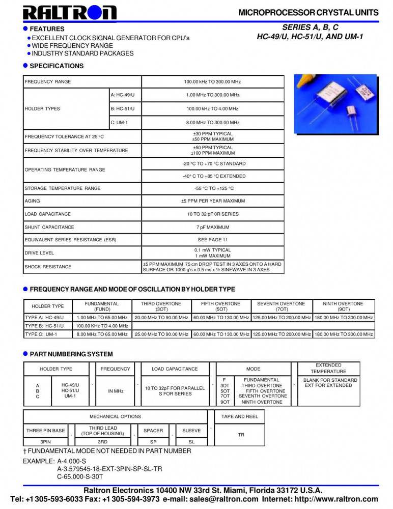 Raltron crystal specification page 1