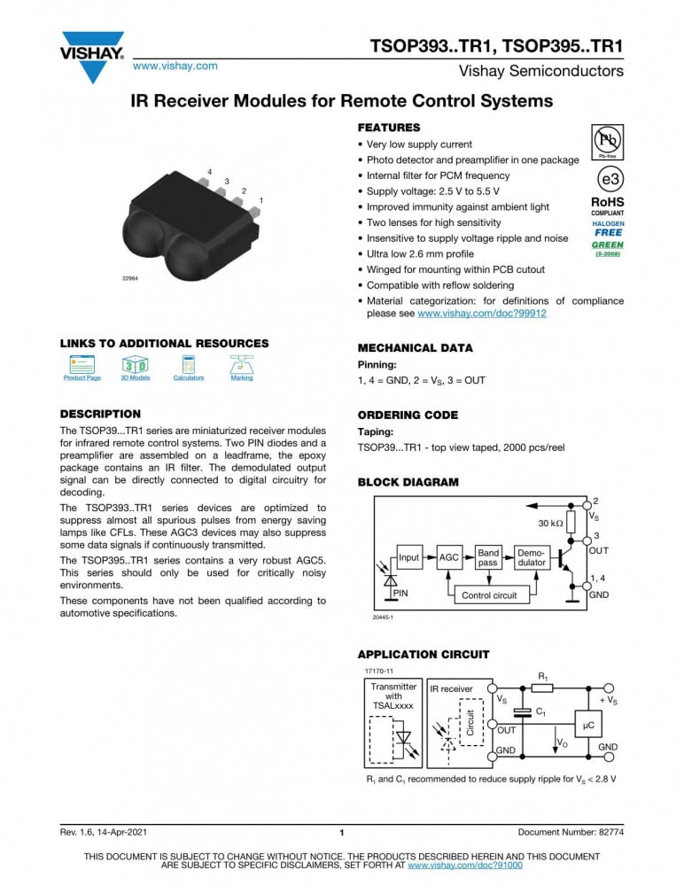 TSOP39356TR1 datasheet page 1