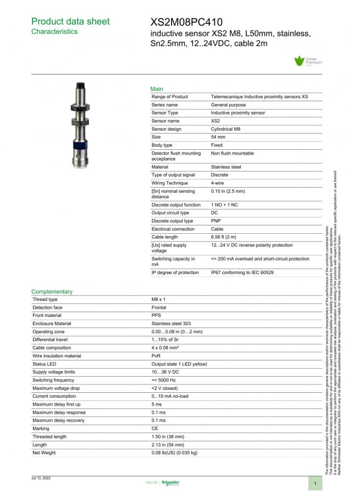XS2M08PC410 technical document page 1