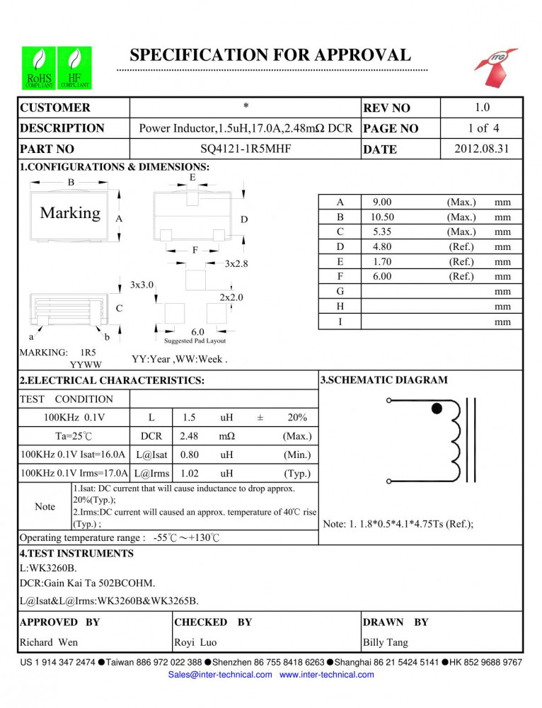 SQ4121 technical document, page 1