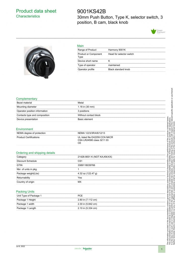9001KS42B technical document page 1