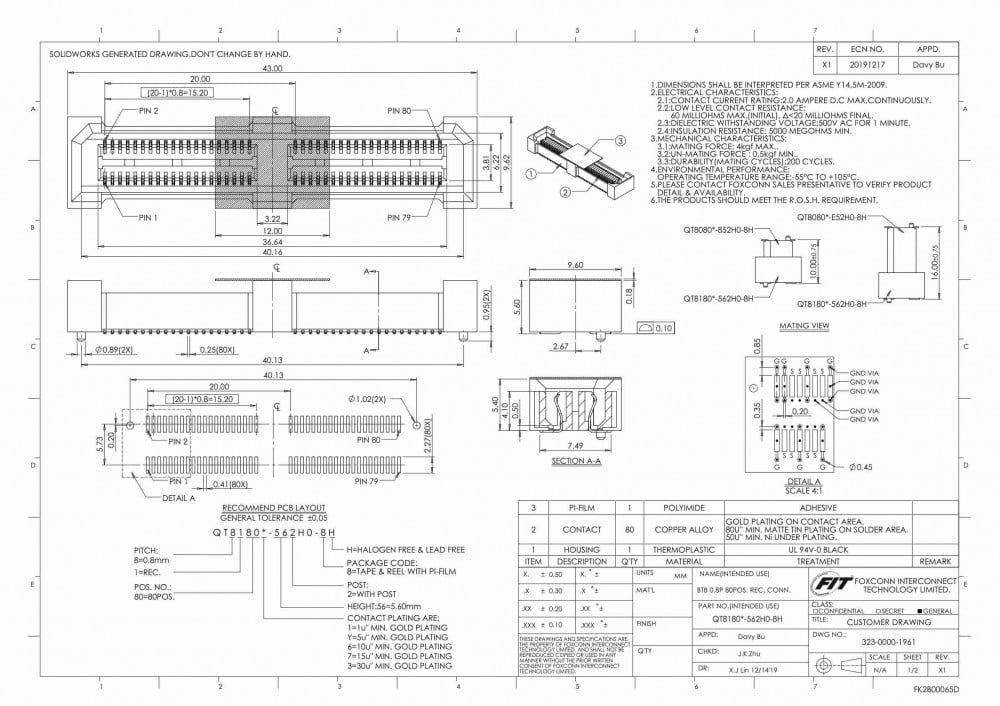 FOXCONN QT8180Y-562H0-8H customer drawing page 1