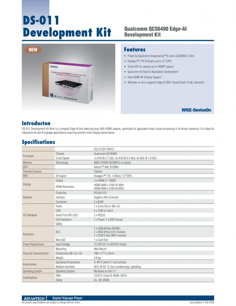 DS-011 development kit technical document page 1