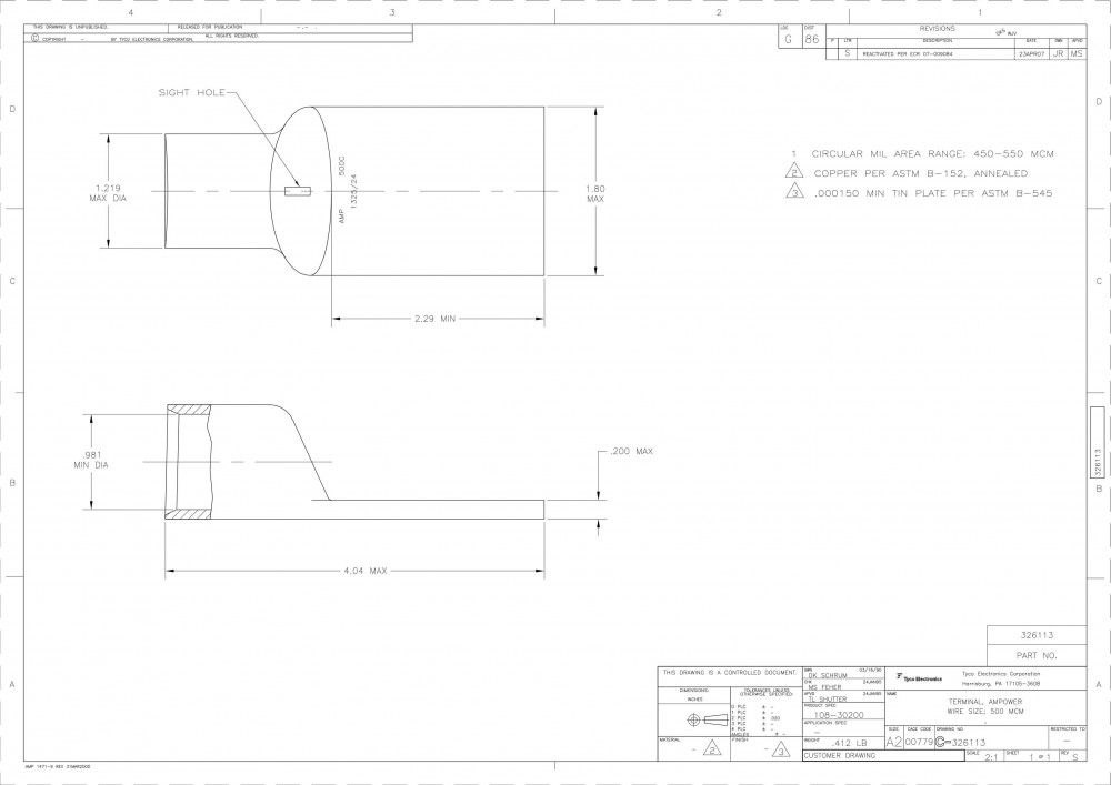 TE Connectivity 326113 controlled drawing preview
