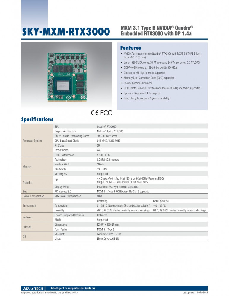 SKY-MXM-RTX3000 technical document page 1