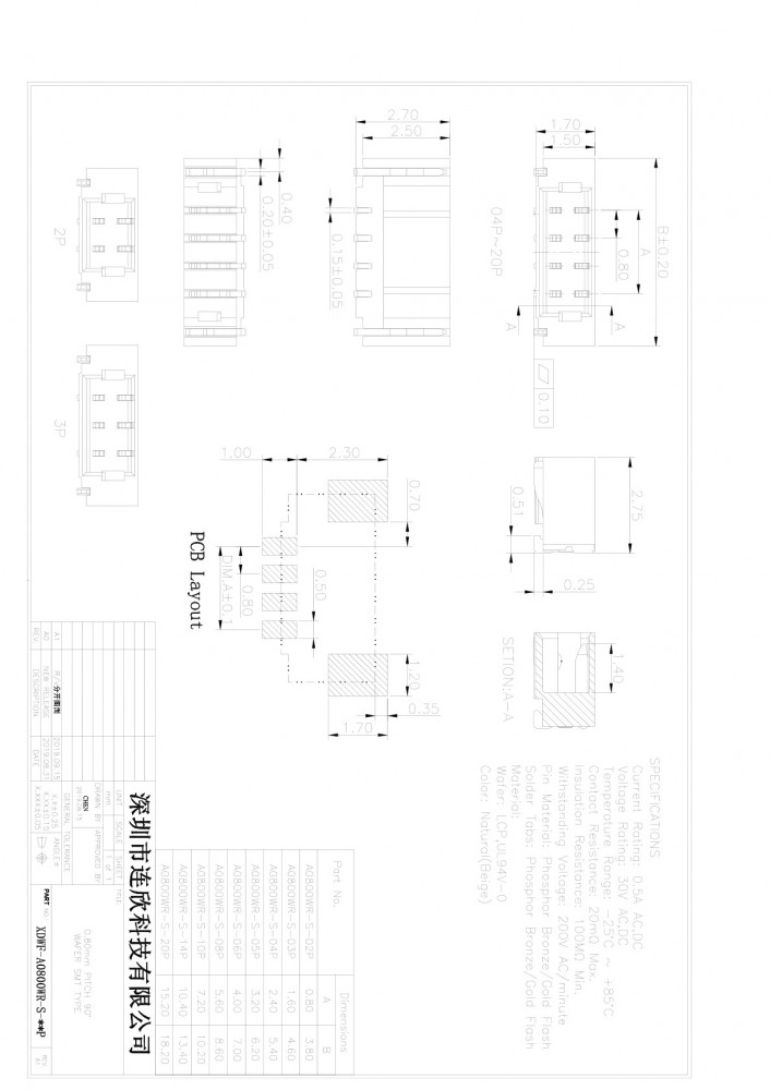 XDWF-A0800WR-S-06P product document page