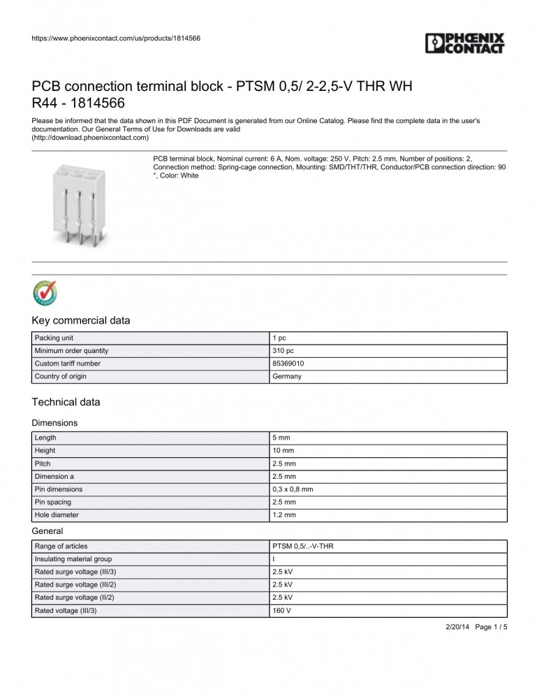 Phoenix Contact 1814566 product page