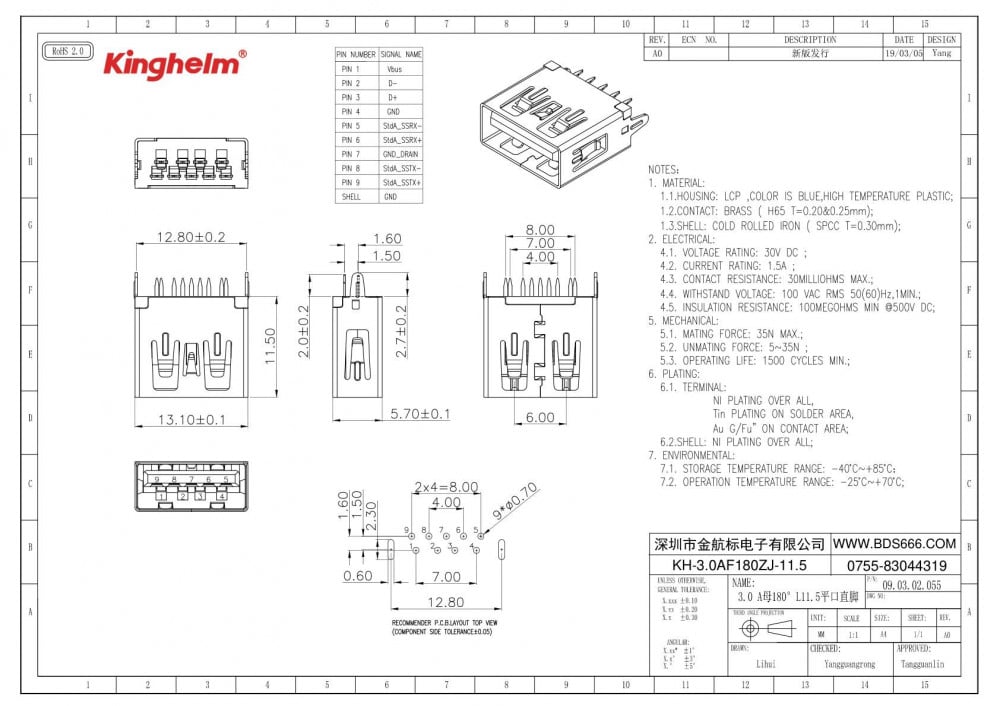 Kinghelm KH-3.0AF180ZJ-11.5 technical drawing