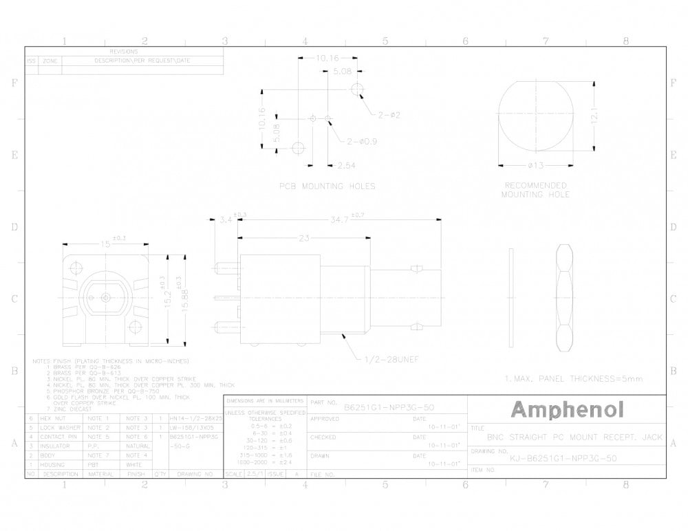 Amphenol B6251G1-NPP3G-50 technical drawing preview