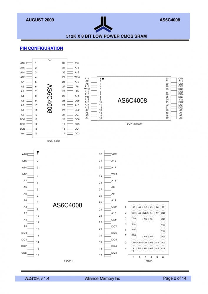 AS6C4008 datasheet page 2