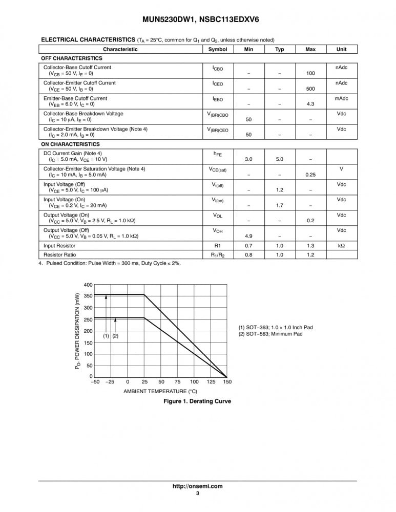 MUN5230DW1T1G datasheet page 3