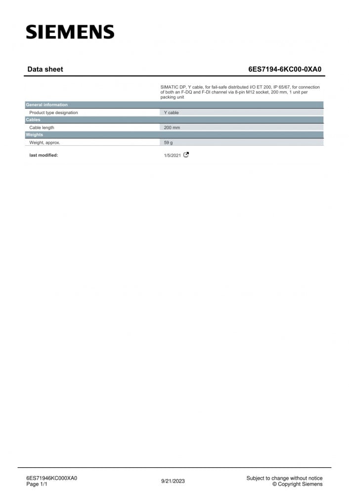 SIEMENS 6ES71946KC000XA0 product document preview