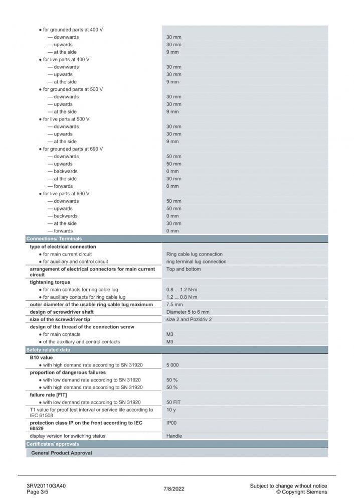 3RV20110GA40 datasheet page 3