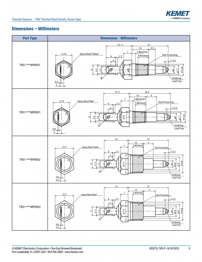 KEMET TRS thermal reed switch datasheet page 5