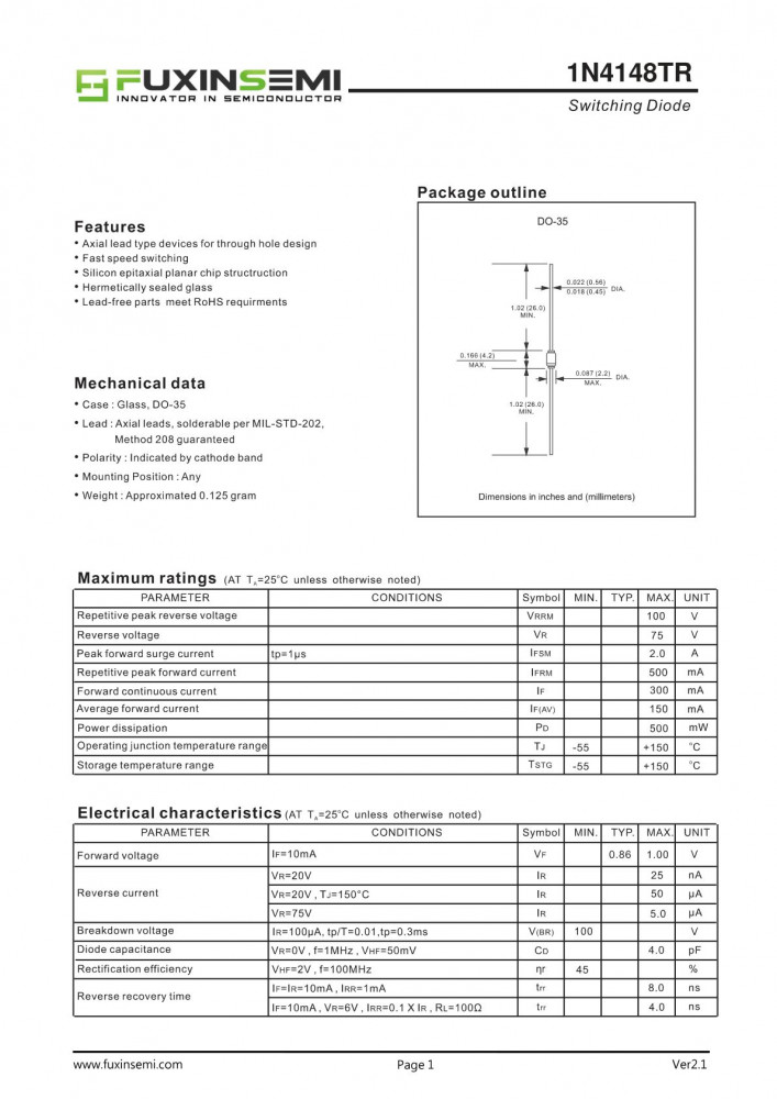 FUXINSEMI 1N4148TR datasheet page 1