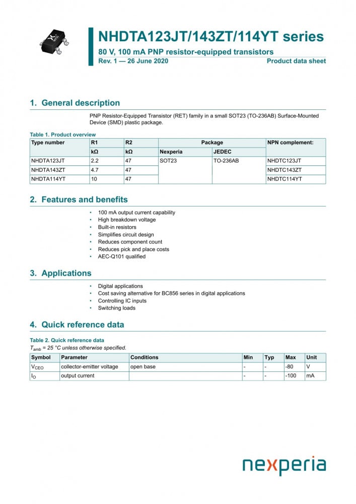 NHDTA114YTVL datasheet page 1