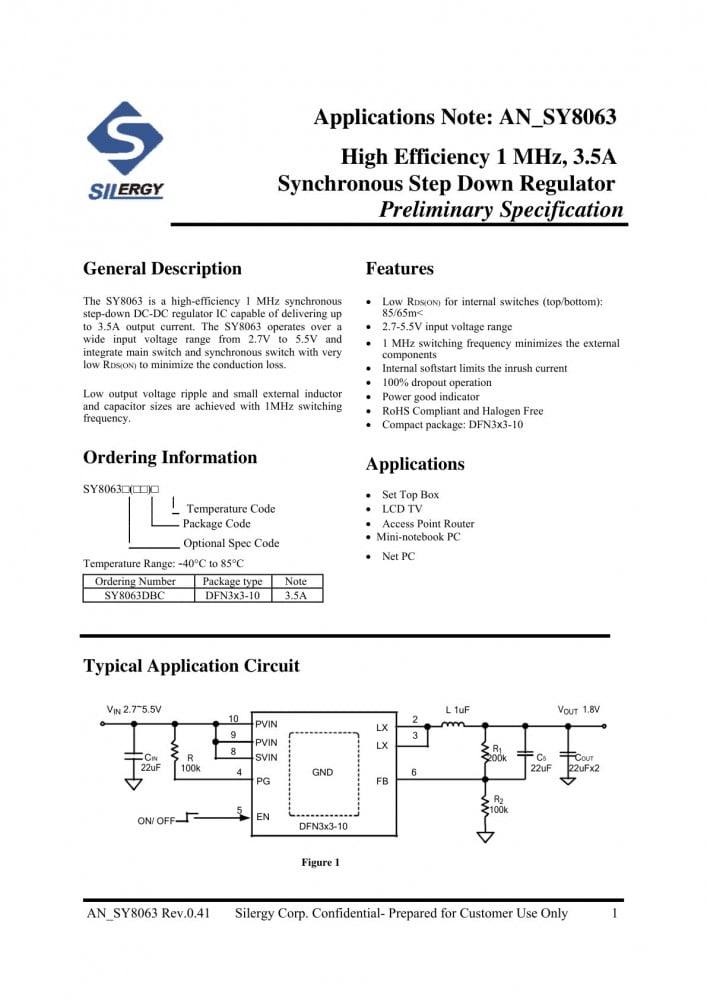 SY8063DBC datasheet page 1