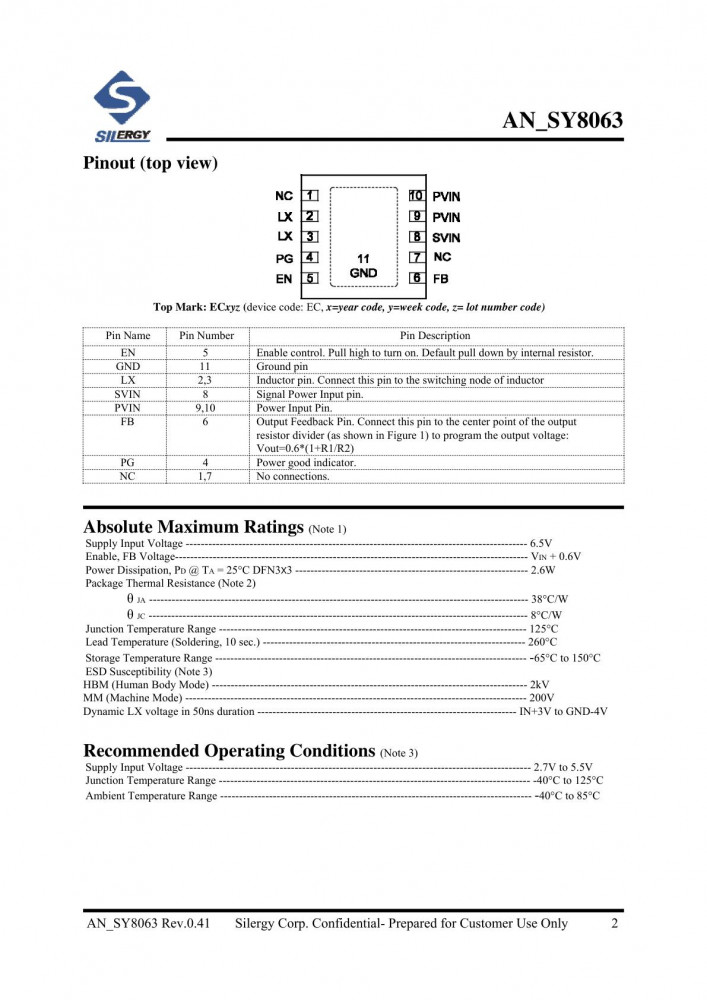 SY8063DBC datasheet page 2