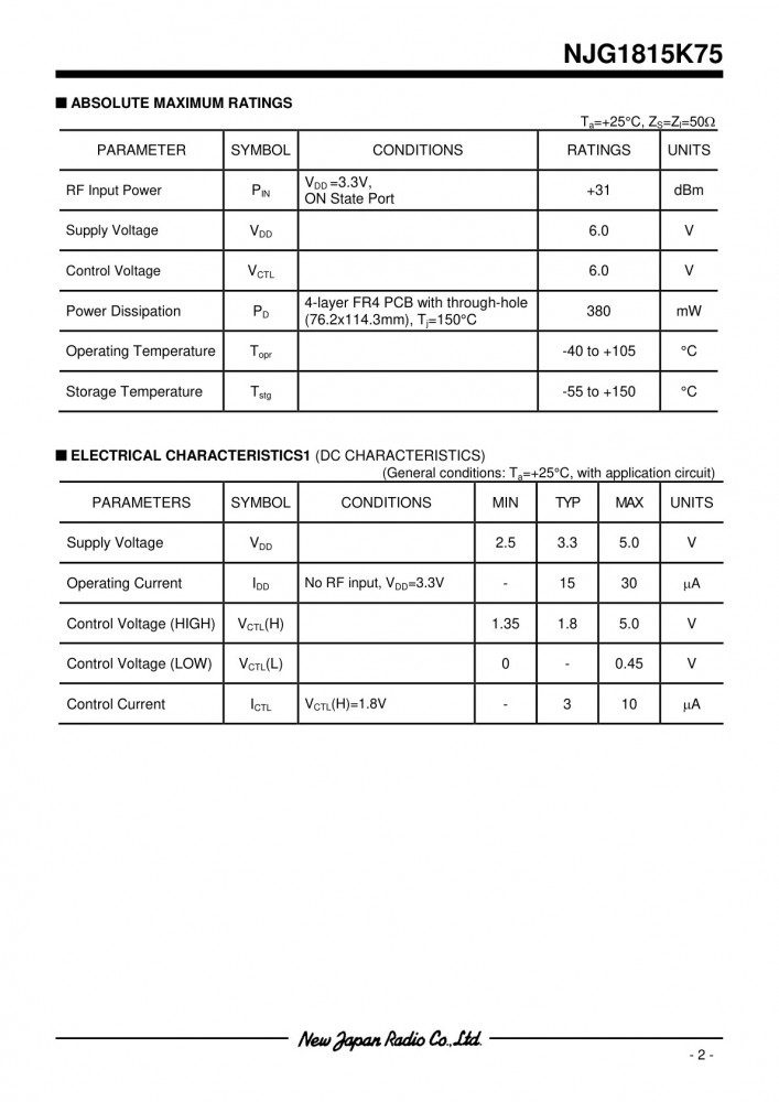 NJG1815K75-TE1 datasheet page 2