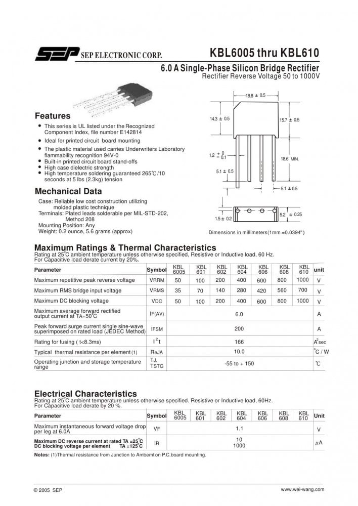 SEP KBL608 datasheet page 1