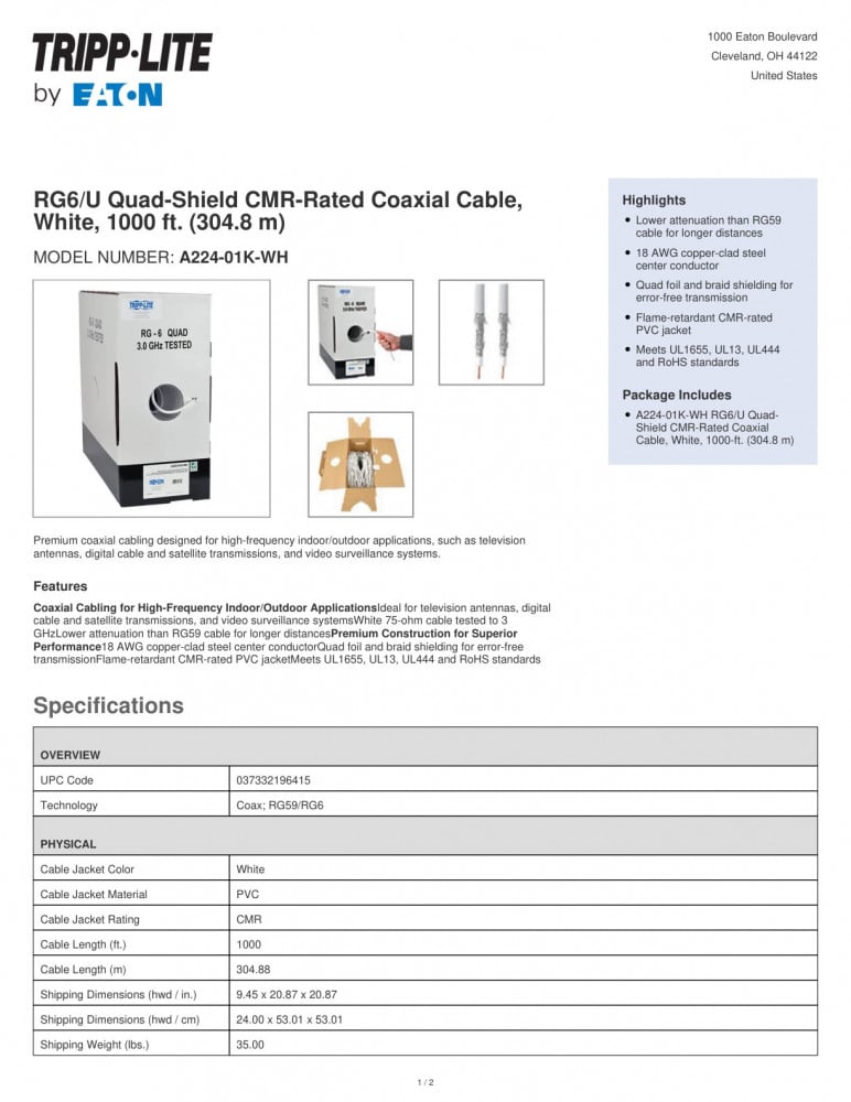 A224-01K-WH technical document page 1