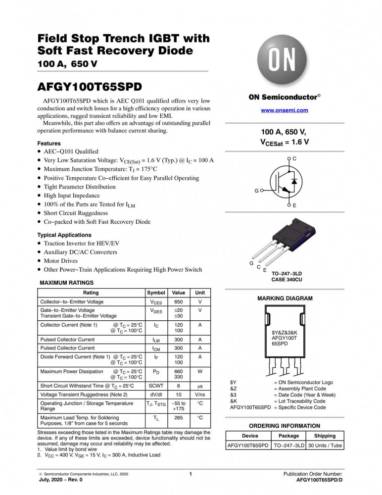 AFGY100T65SPD datasheet page 1