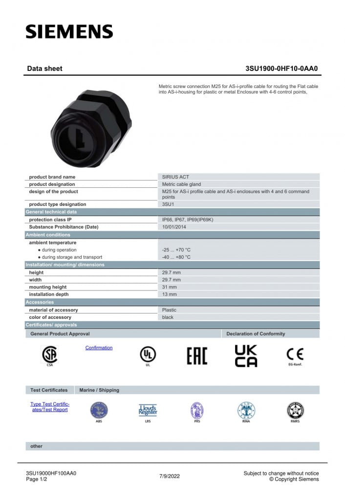 SIEMENS 3SU19000HF100AA0 datasheet page 1