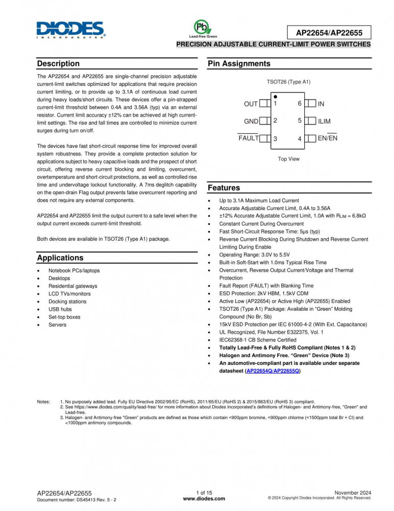 AP22655WU-7 datasheet page 1