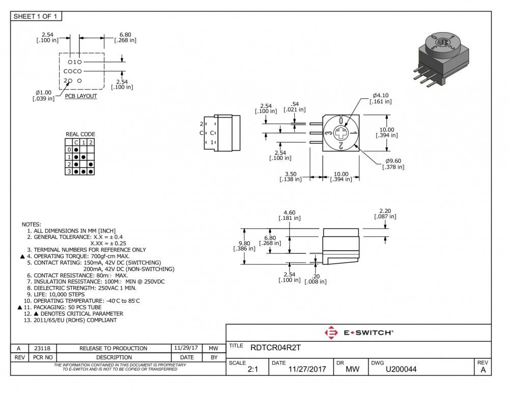 E-Switch RDTCR04R2T technical drawing