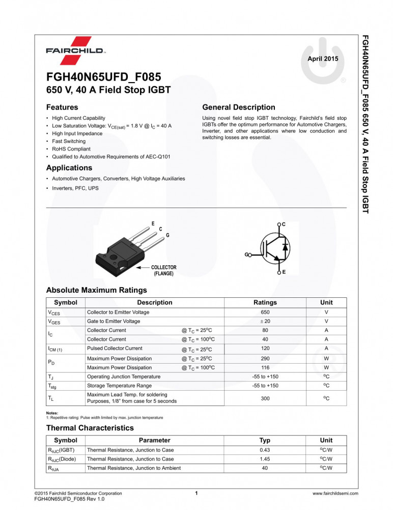 FGH40N65UFDTU-F085 datasheet page 2