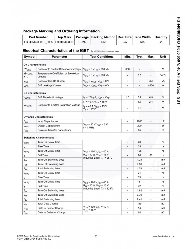 FGH40N65UFDTU-F085 datasheet page 3