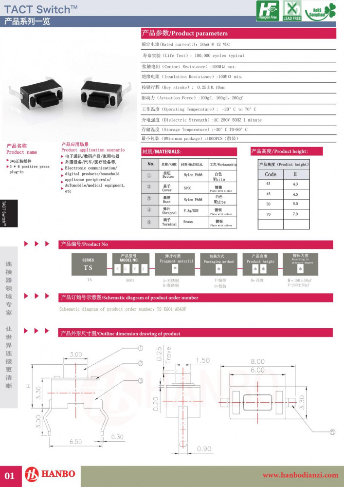 TS-KG01 product specification page 1