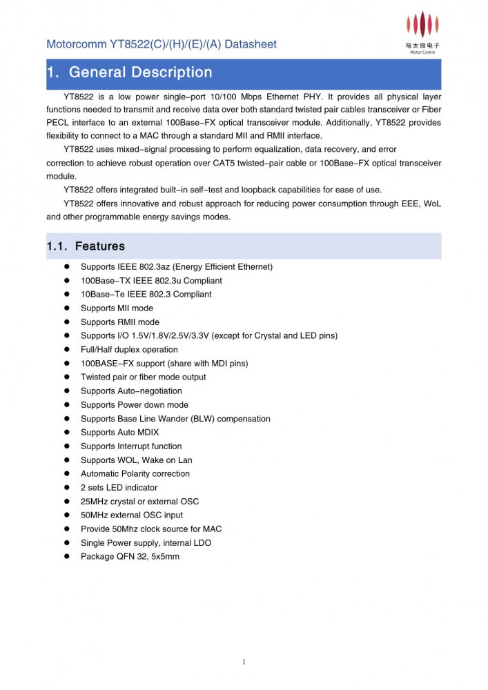 YT8522C datasheet page 10