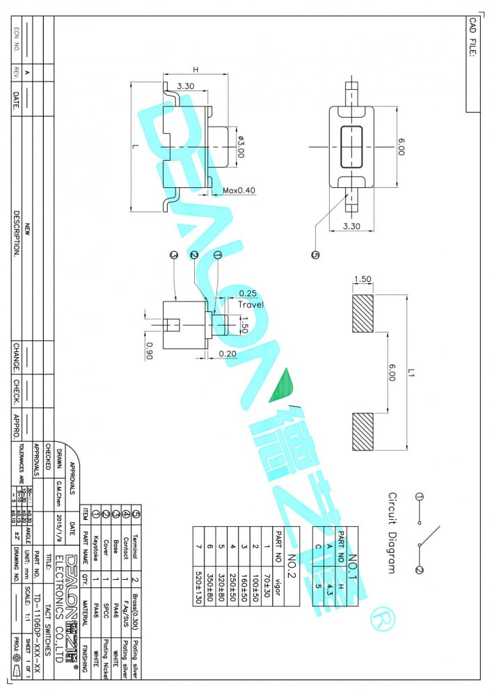 DEALON TD-1106DP-4.3H-250 technical document