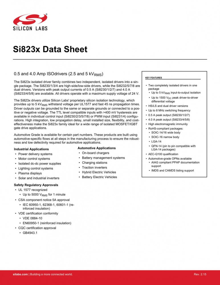 Si823x datasheet page 1