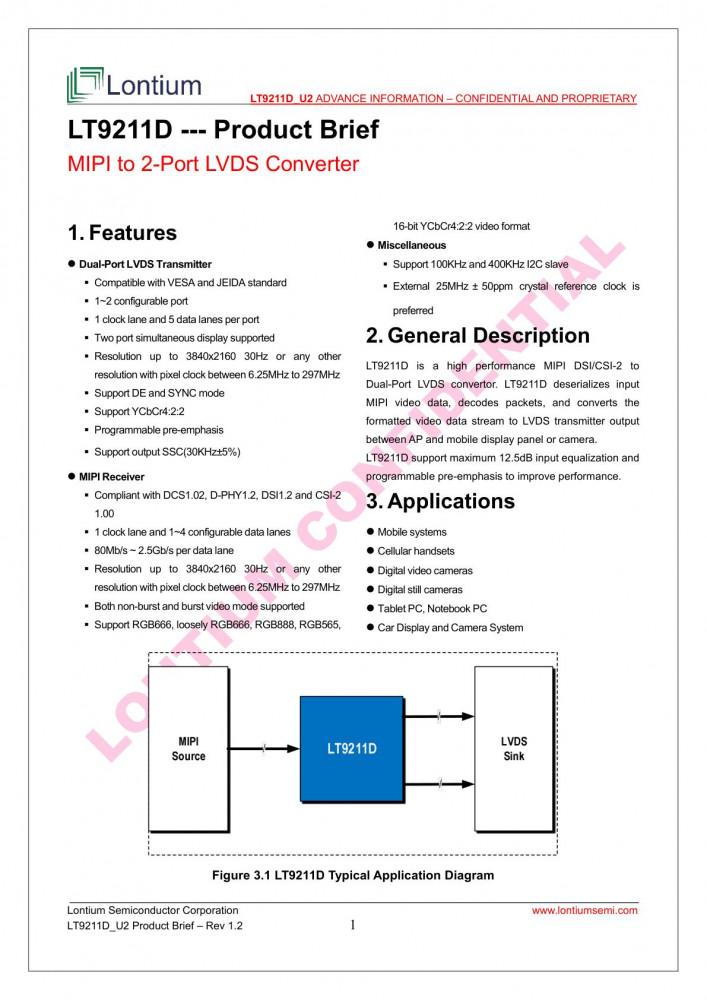 LT9211D technical document page 1