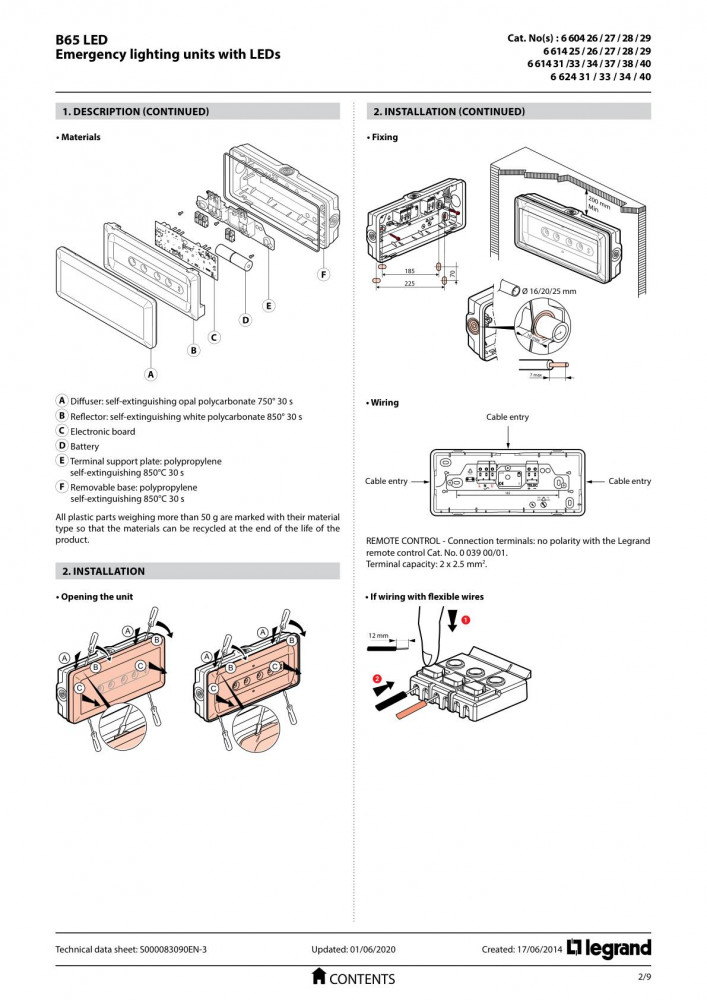 Legrand emergency luminaire documentation, page 2