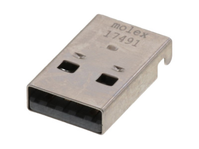Universal Serial Bus (USB) Shielded I/O Plug, Type A, Right-Angle, Surface Mount, Straight Tab 3.80mm, 0.76µm Gold (Au) Plating, PCB Thickness 1.60mm, Tape on Reel Package, Lead-Free for sale