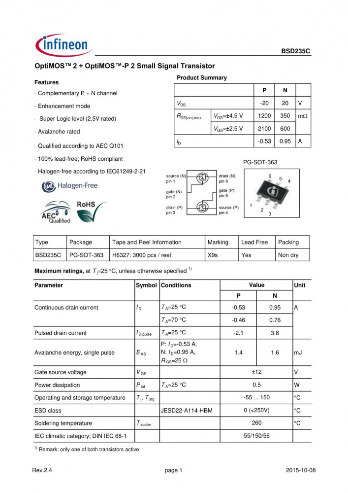 BSD235CH6327 datasheet page 1