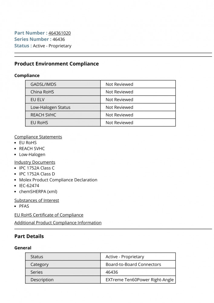 MOLEX 464361020 product document page 1